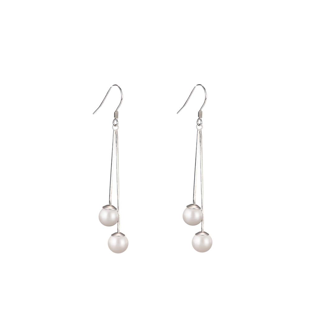 Sterling Silver Freshwater Pearl Threader Dangle Drop Earrings Threader Tassel Dangling Charm Hoop Earrings Long Chain Hook Earring Fashion Jewelry Gifts for Women