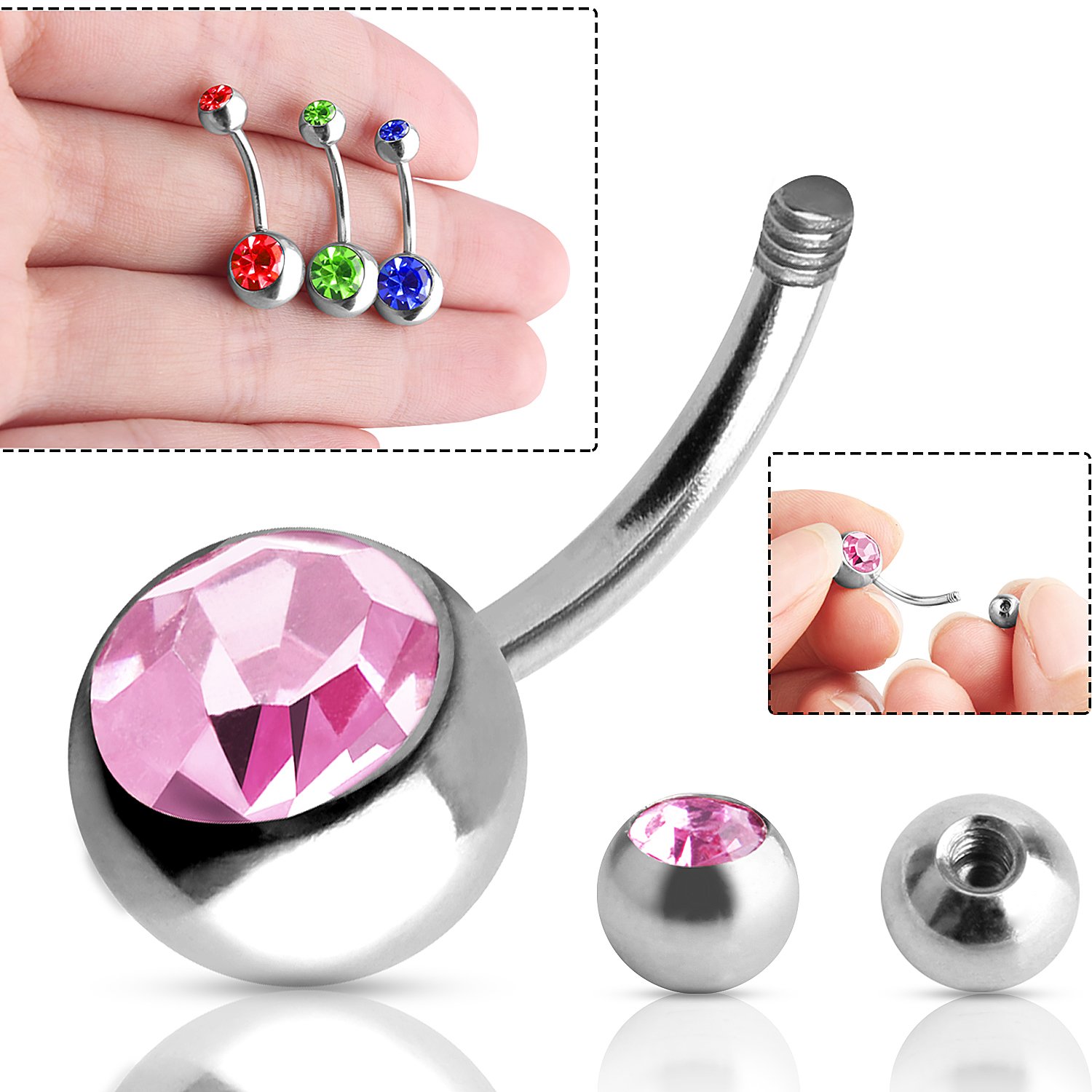 Outee 30 Pcs 14G Belly Button Rings for Women Belly Bars Stainless Steel Navel Piercing Jewelry