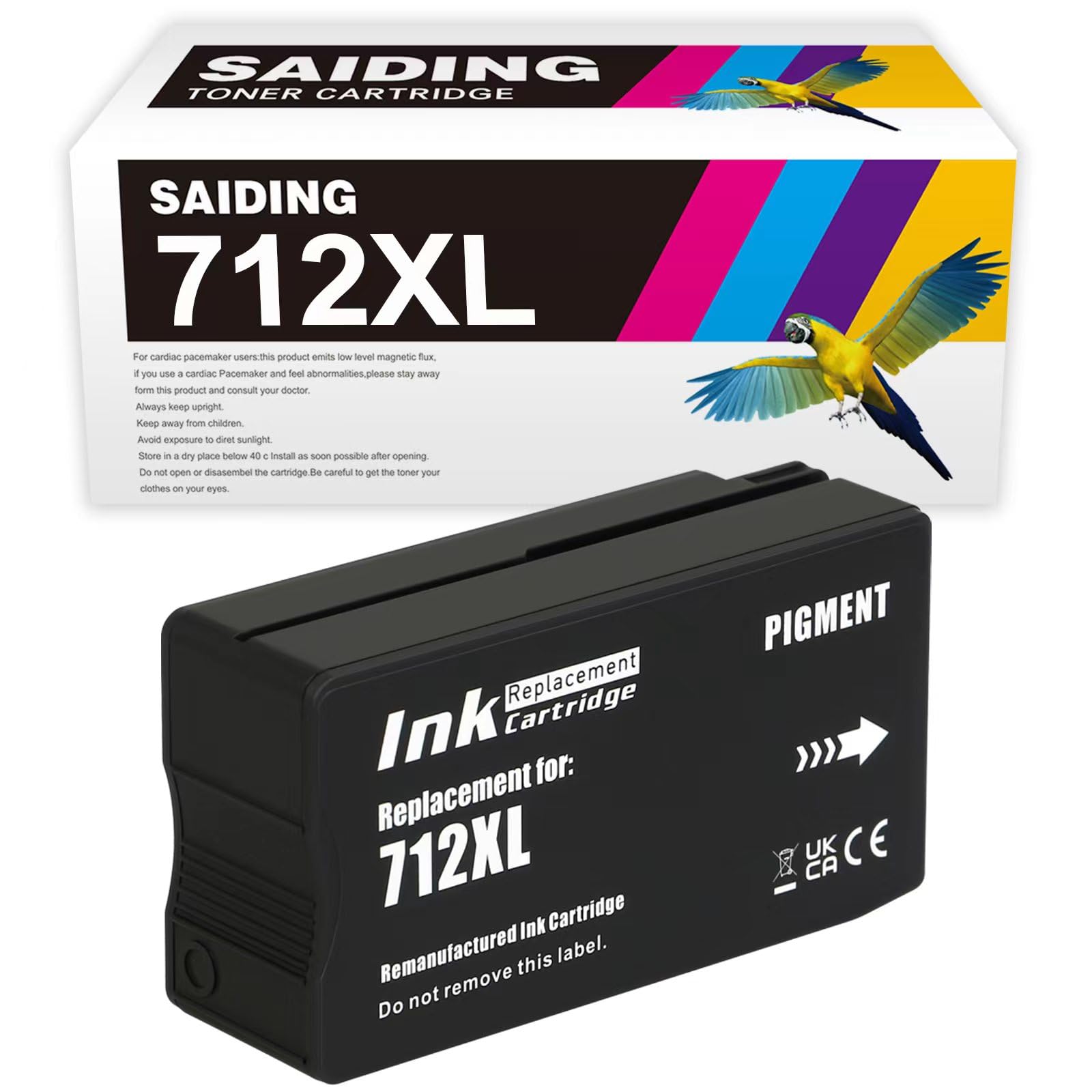 SAIDING Remanufactured 80-ML 712 712XL Black Ink Cartridge Replacement for T120 T230 T250 T630 T650 Studio Plotter Printers.