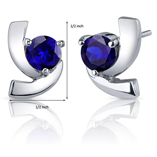 Peora Created Blue Sapphire Stud Earrings for Women 925 Sterling Silver, 2.50 Carats total Round Shape, 6mm, Friction Backs