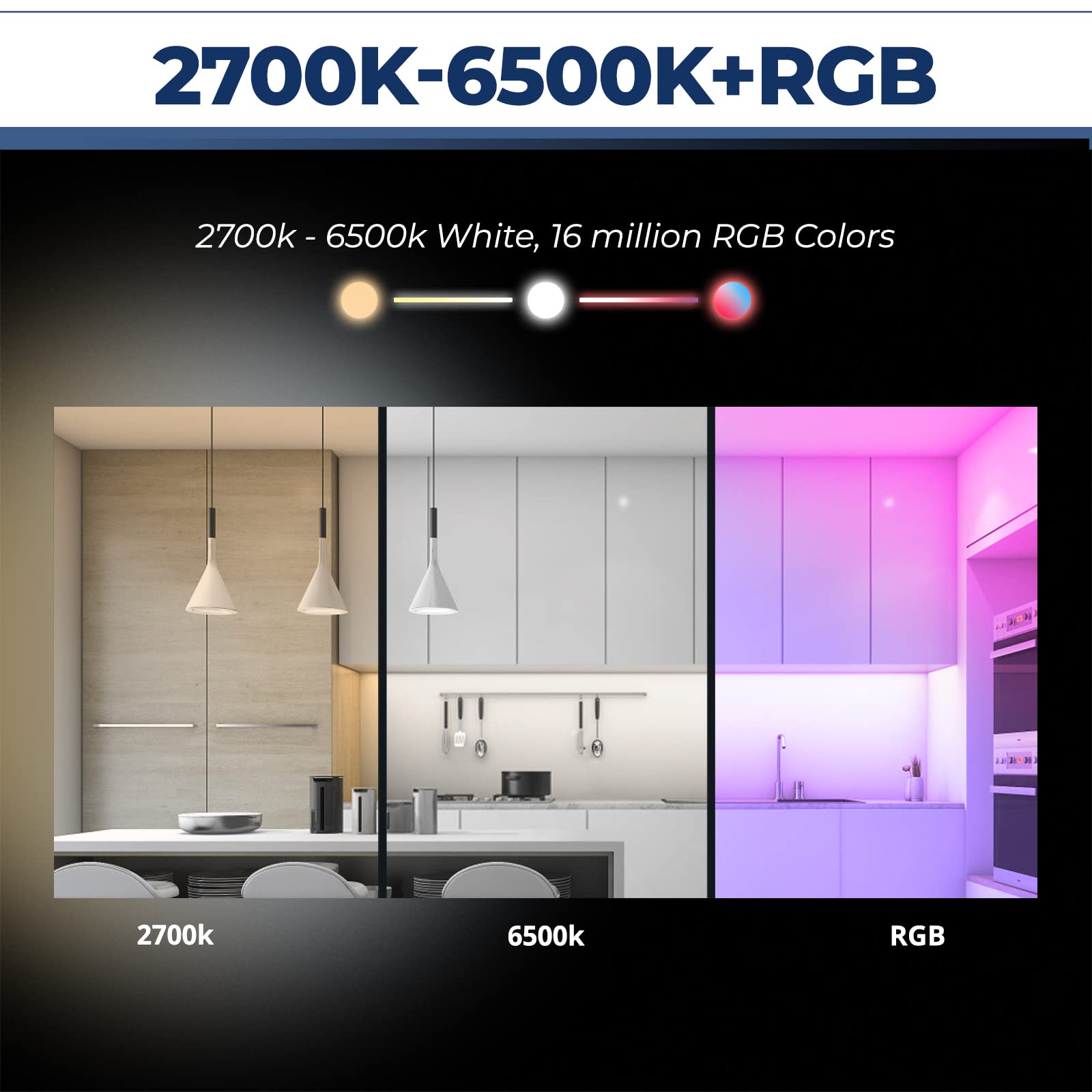 Smart Light Bulbs, WiFi G16.5 Globe Shape E12 LED Bulbs, 50 Watt Equivalent, 5W 500lm, 2700-6500K+RGB, Ceiling Fan/Candelabra/Chandelier Small Light Bulbs, 6PCS