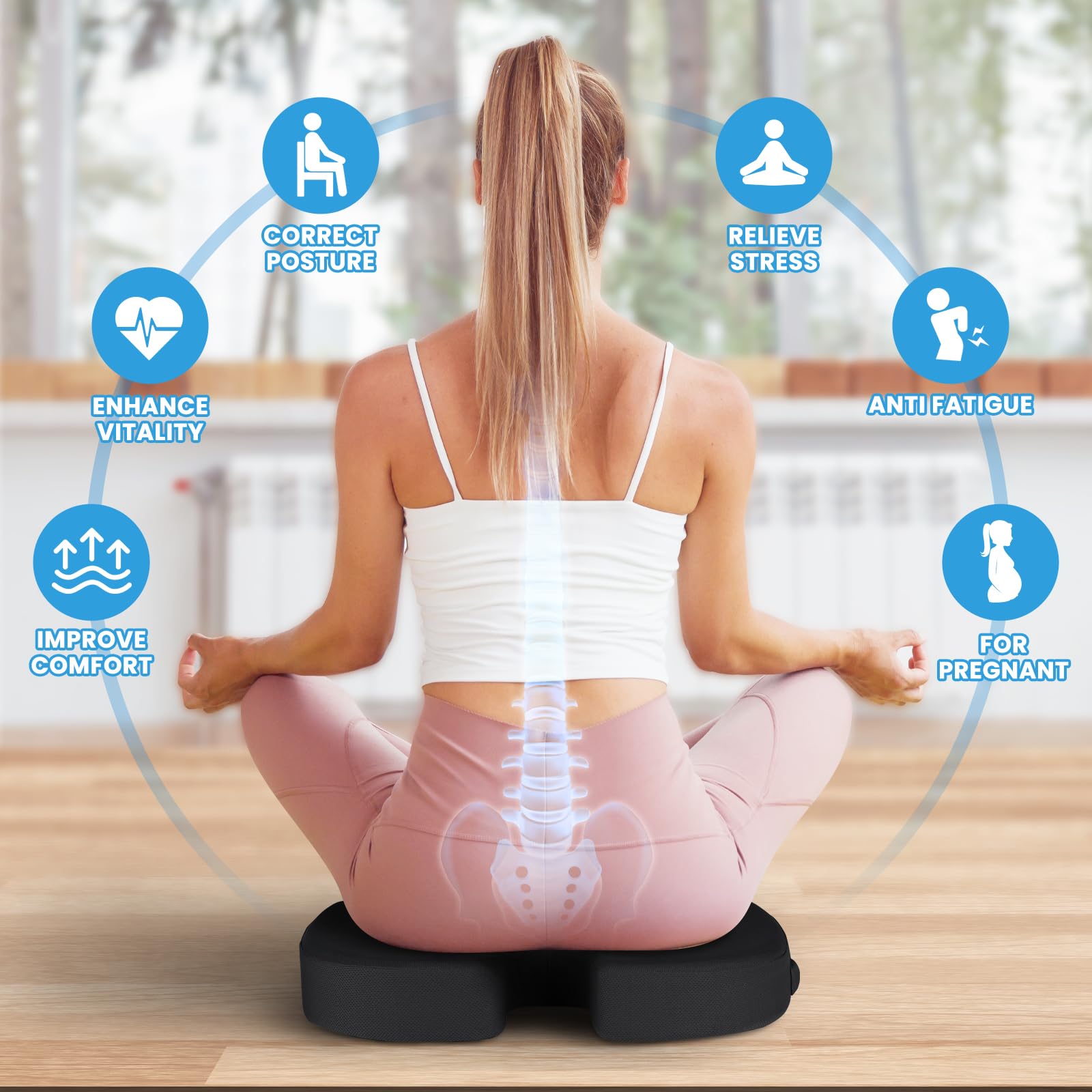 TushGuard Seat Cushion, Office Chair Cushions, Car Seat Cushion, Non-Slip Sciatica & Back Coccyx Tailbone Pain Relief Chair Pad, Memory Foam Butt Pillow for Computer Desk, Office Chair