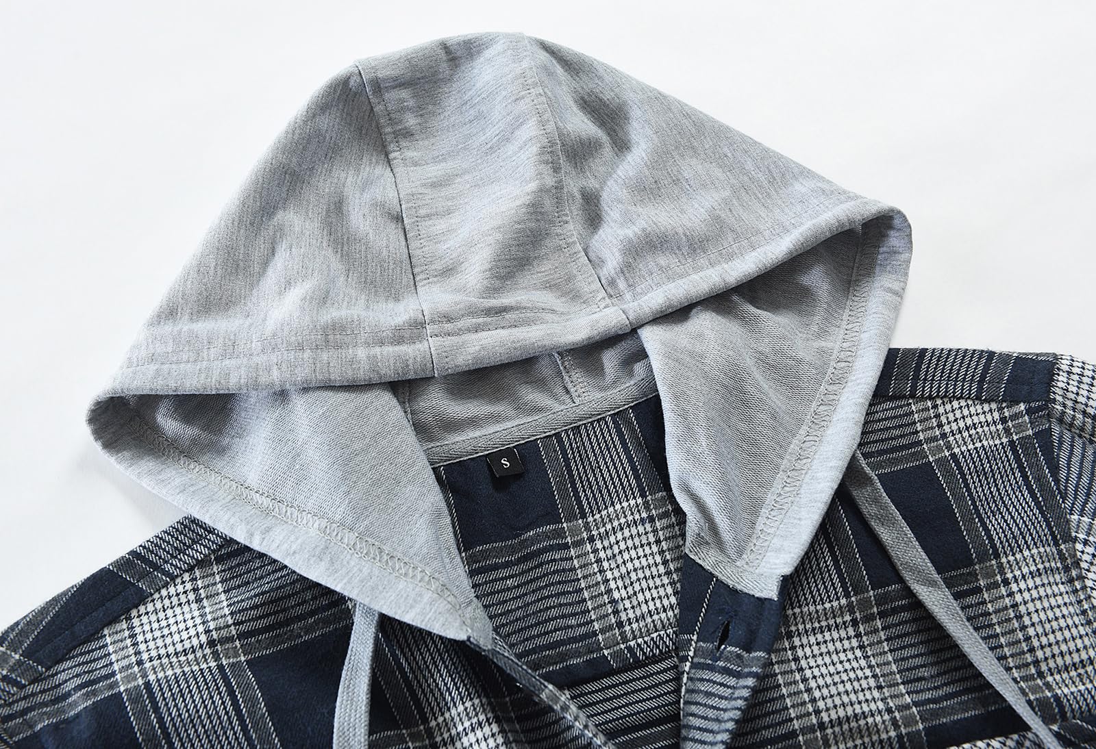 Puwasa Flannel Hoodies for Men,Men's Plaid Shirts Casual Long Sleeve Lightweight Flannel Shirt Jacket for Men Blue Large