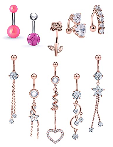 Tvalccoy Belly Button Ring Belly Rings Belly Button Rings Belly Ring Belly Piercing Jewelry Belly Button Piercing Belly Button Ring Surgical Steel Belly Piercing Dangle Belly Button Rings