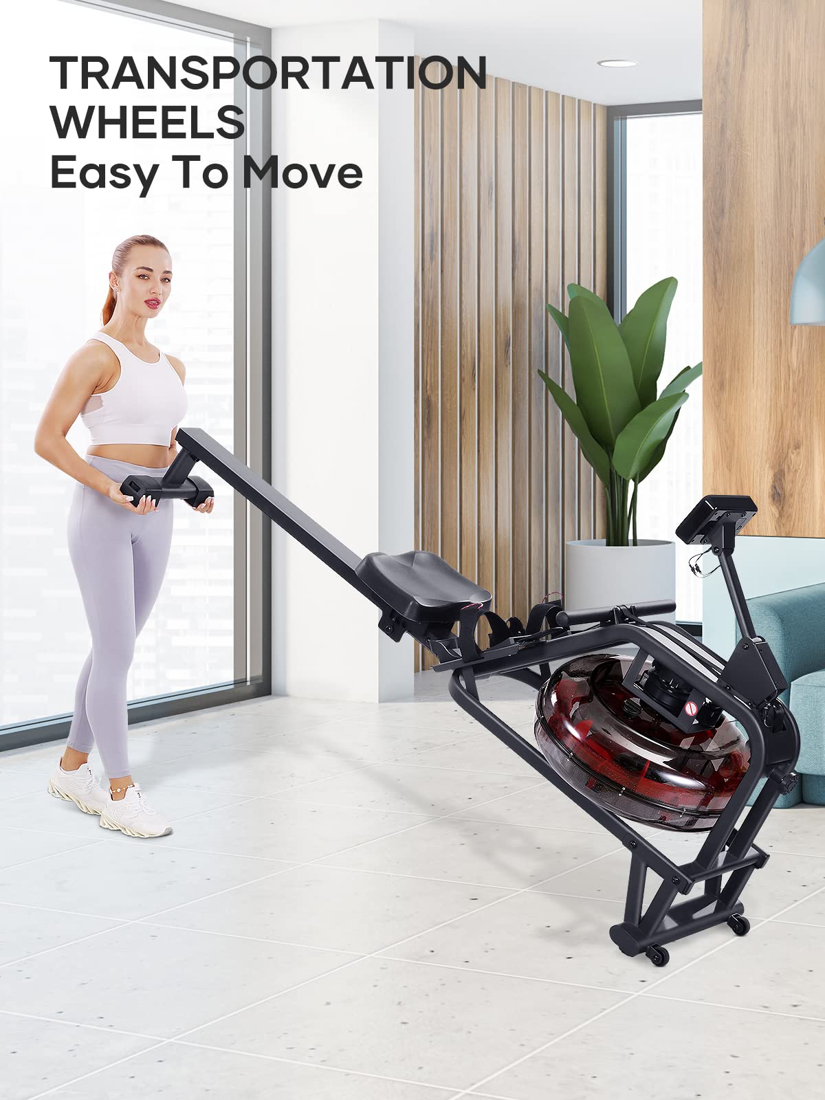 Water Rowing Machine for Home Use Adjustable LCD Monitor Water Rower Machine Foldable Rowing Exercise Equipment Whole Body Fitness Exercise Cardio Training with Phone Holder Large Seat Cushion