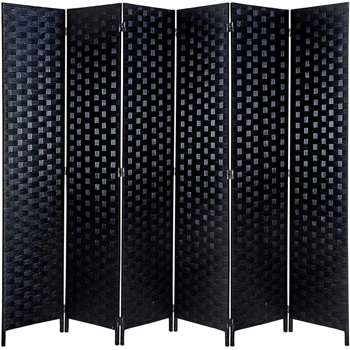 RHF 6 ft.Tall 16" Wide Room Dividers,Double Side Woven Fiber Divider,Better Privacy Screen,Folding Partition & Wall Divider,Space Seperate Indoor Decorative 6 Panel Screen,Freestanding- Black,6 Panels