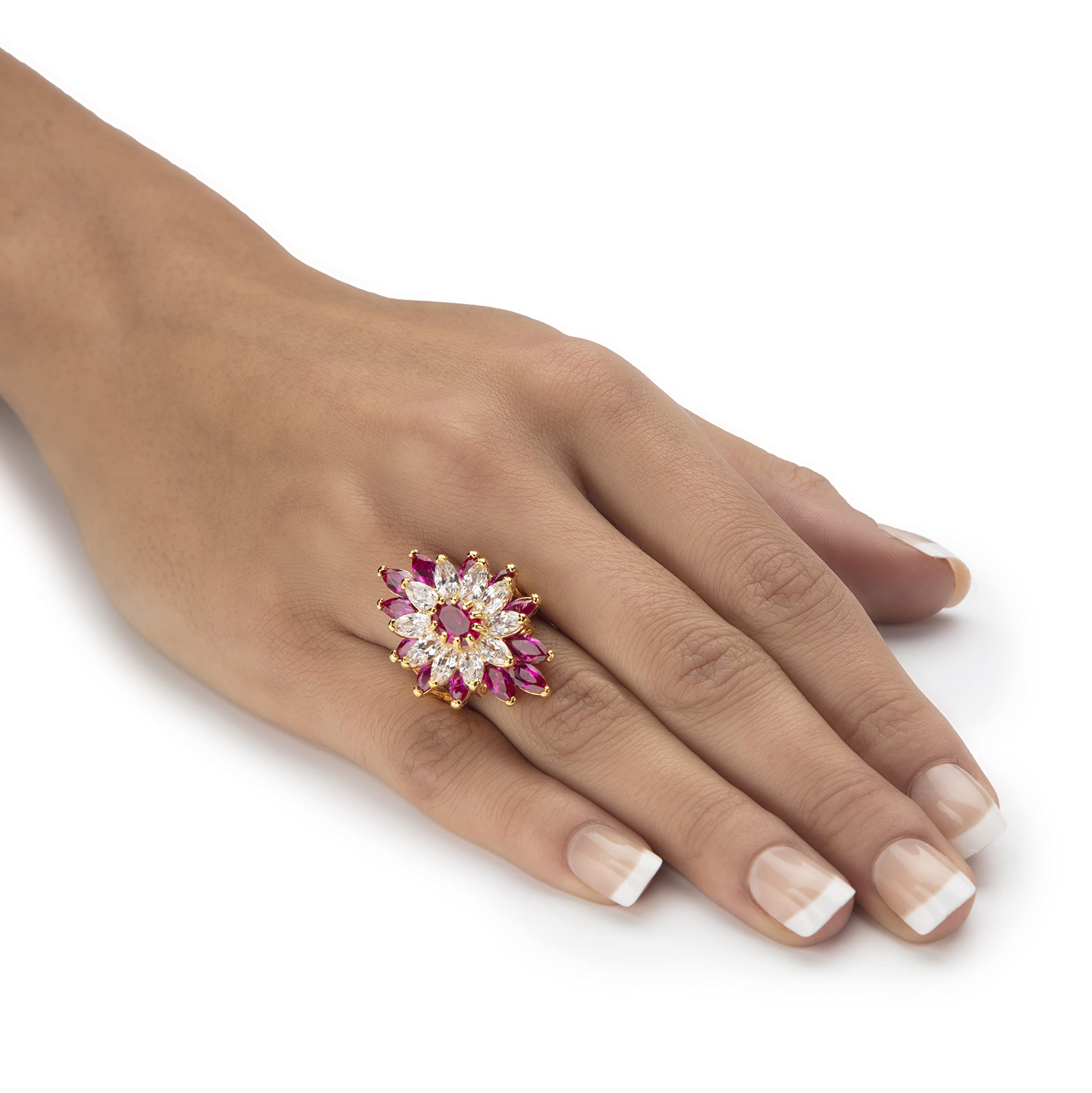 PalmBeach Jewelry Yellow Gold-Plated Oval Cut Created Red Ruby Red Floral Ring Sizes 6-10 Size 8