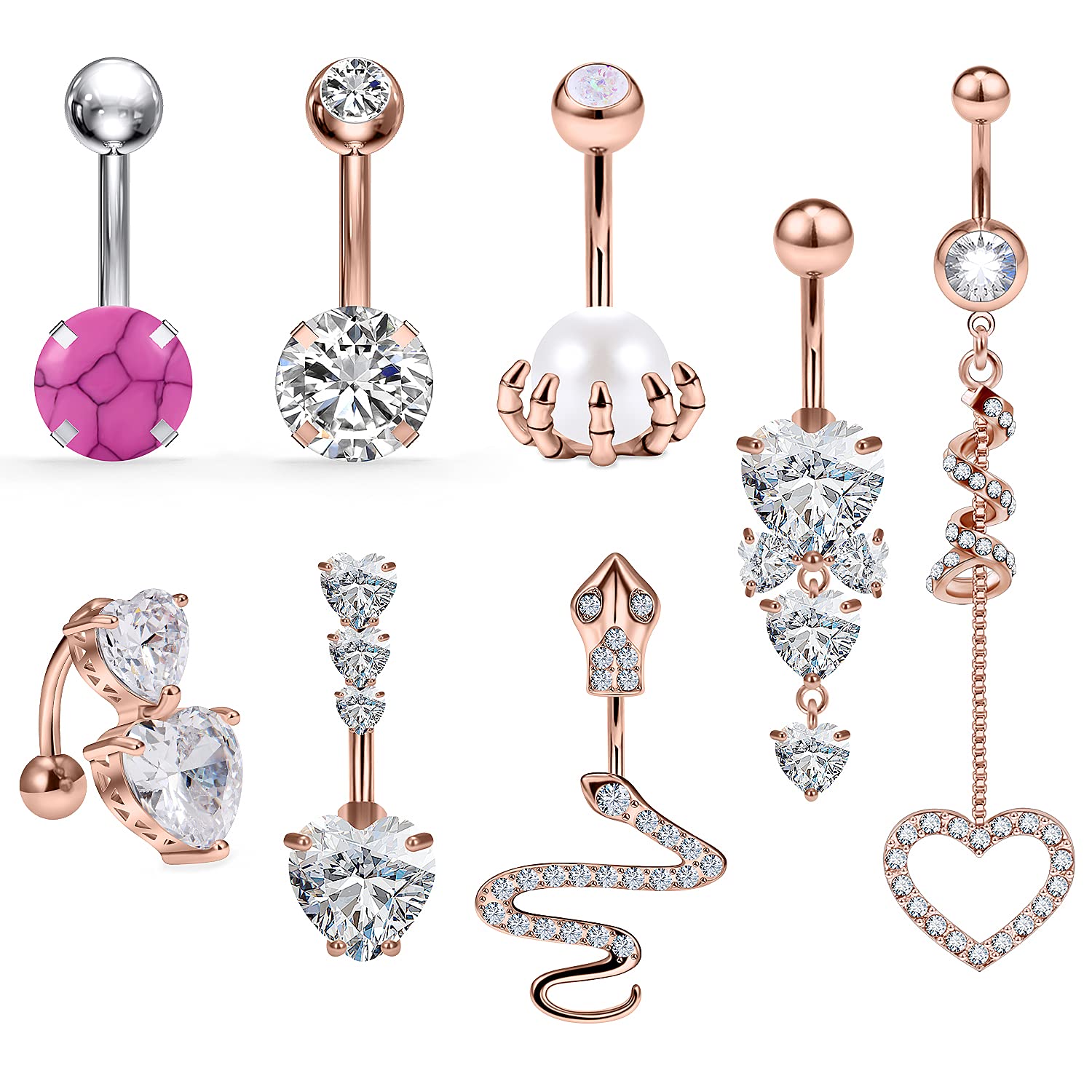 Tvalccoy Belly Button Ring Belly Rings Belly Button Rings Belly Ring Belly Piercing Jewelry Belly Button Piercing Belly Button Ring Surgical Steel Belly Piercing Dangle Belly Button Rings