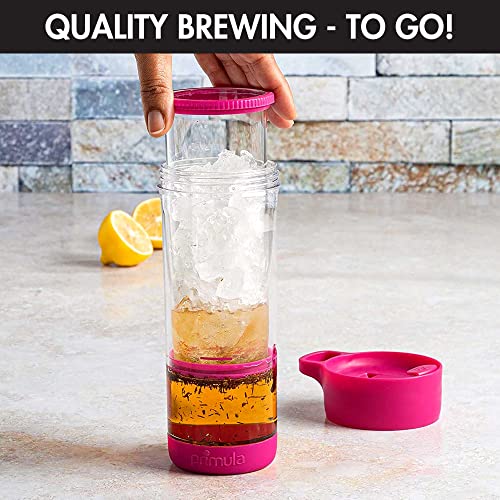 Primula Press and Go Iced Tea Maker, Travel Tumbler, Infuser Bottle, Leak-proof Flip-top Lid with Carry Loop, Dishwasher Safe, Made without BPA, 16-Ounce, Pink
