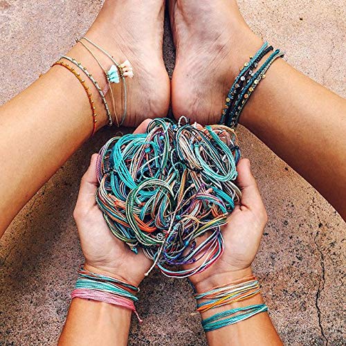 Pura Vida Silver Stitched Beaded Anklet Pacific Blue - Waterproof, Artisan Handmade, Adjustable, Threaded, Fashion Jewelry for Women