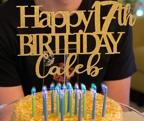 Personalized Happy Birthday Cake Topper Customized with Any Age & Name, Available in many sizes and in glitter Cardstock