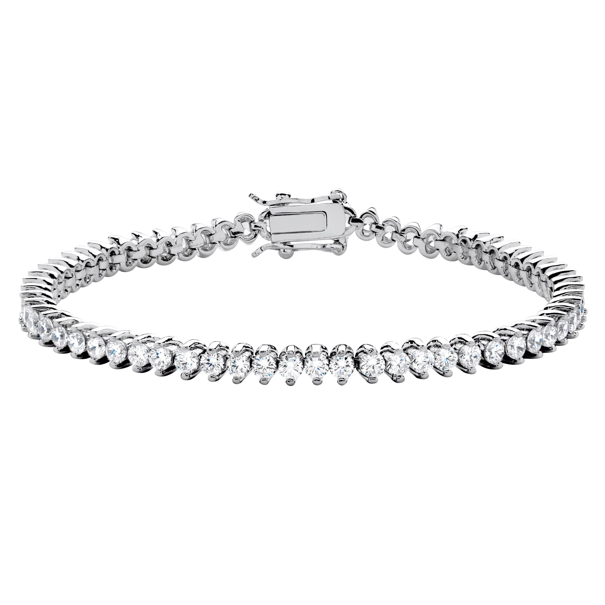 PalmBeach Platinum Plated Round Cubic Zirconia Tennis Bracelet (3mm), Box Clasp, 7.5 inches