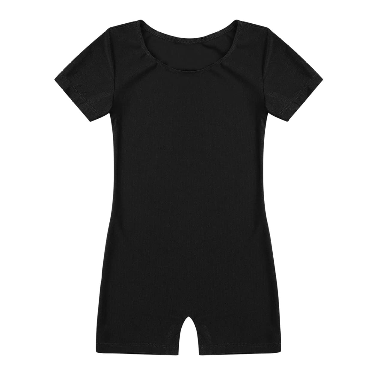 Venjoe Girls Boys Short Sleeves Ballet Dance Unitard Leotard Gymnastics Athletic Workout Biketards Black 6 Years