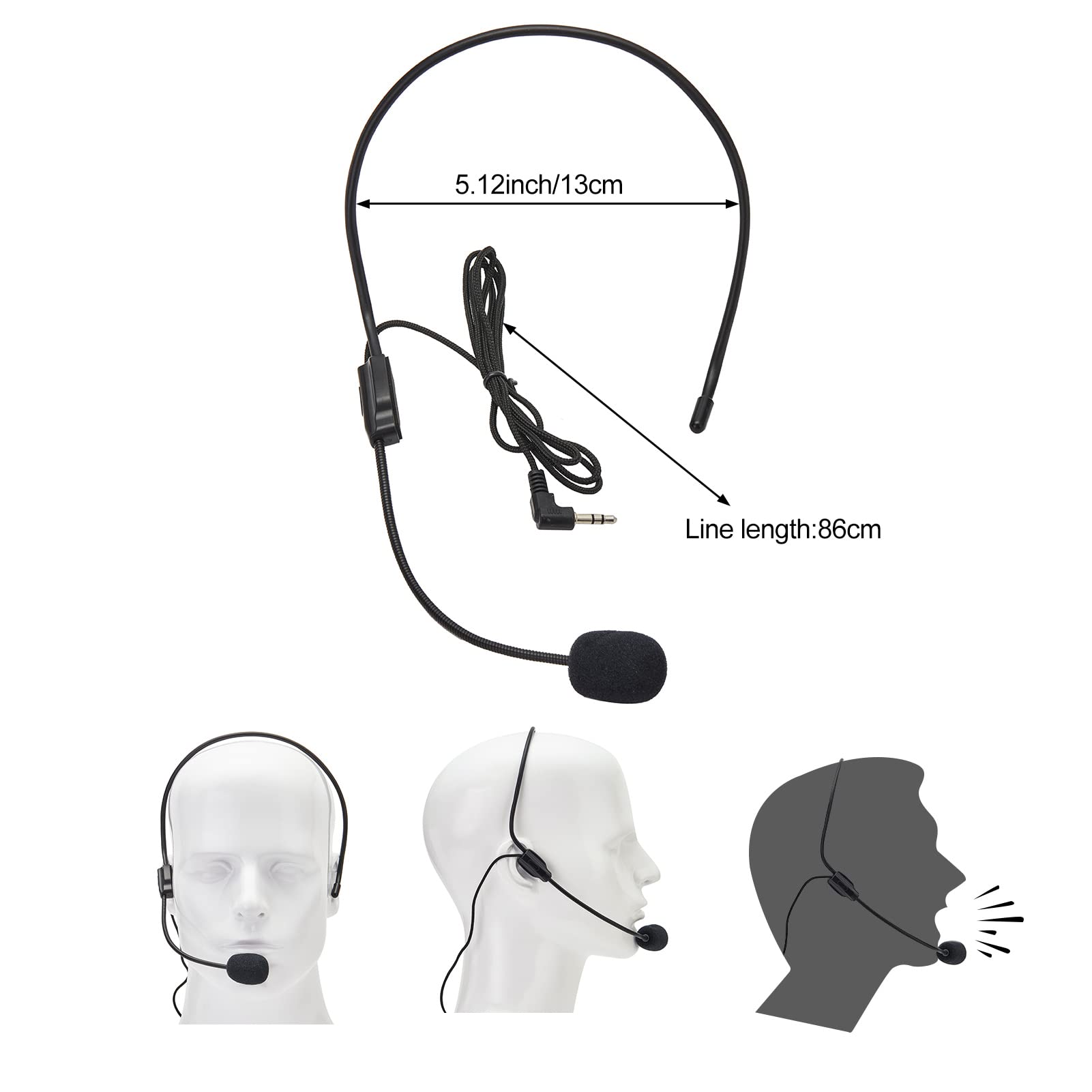 XCRUI Set of 2 Headset Microphone, Flexible Wired Boom,3.5mm Connector Jack Black for Teachers, Speakers, Dancer, Presentations,Singer,Coaches, Seniors and More