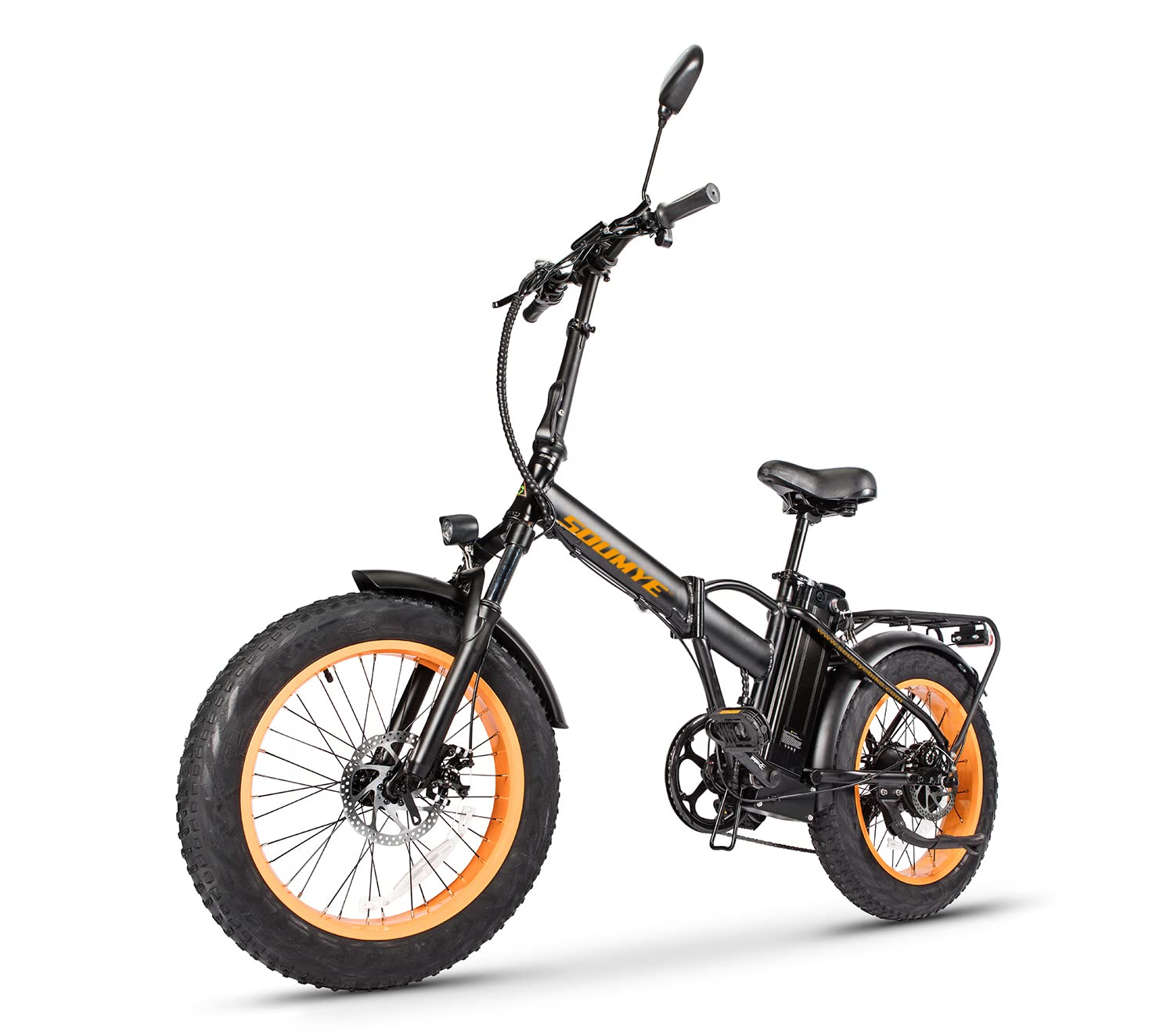 Soumye 48V500W13AH 20" x4.0 Folding Fat Tire Snow E-Bike Mountain Electric Bicycle Beach Cruiser Foldable Bike (Step Over Orange)