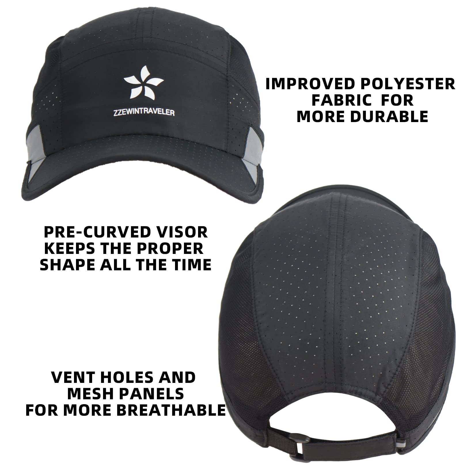 ZZEWINTRAVELER Reflective Running Cap Quick drying sports Hats Lightweight Breathable Unstructured Soft baseball cap Unisex (Rose Pink, New velcro)