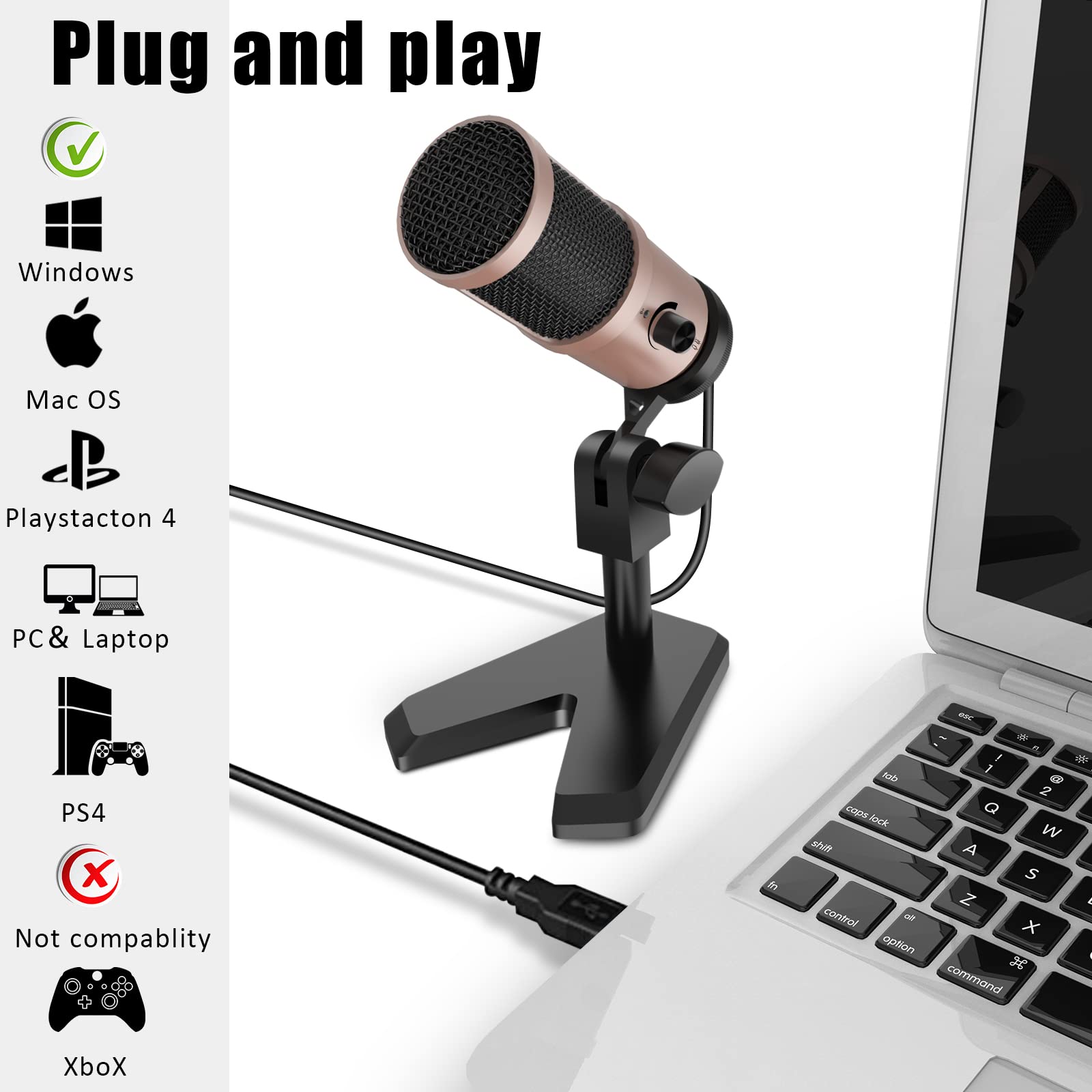 Venoro USB Microphone,Plug & Play Podcast Microphone,Condenser Recording PC Microphone,Noise Cancelling Gaming Mic for Streaming Broadcast,Studio Vocals,YouTube,Compatible for Computer and Laptop
