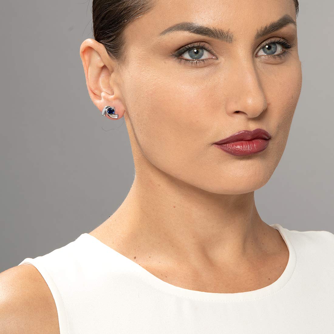 Peora Created Blue Sapphire Stud Earrings for Women 925 Sterling Silver, 2.50 Carats total Round Shape, 6mm, Friction Backs