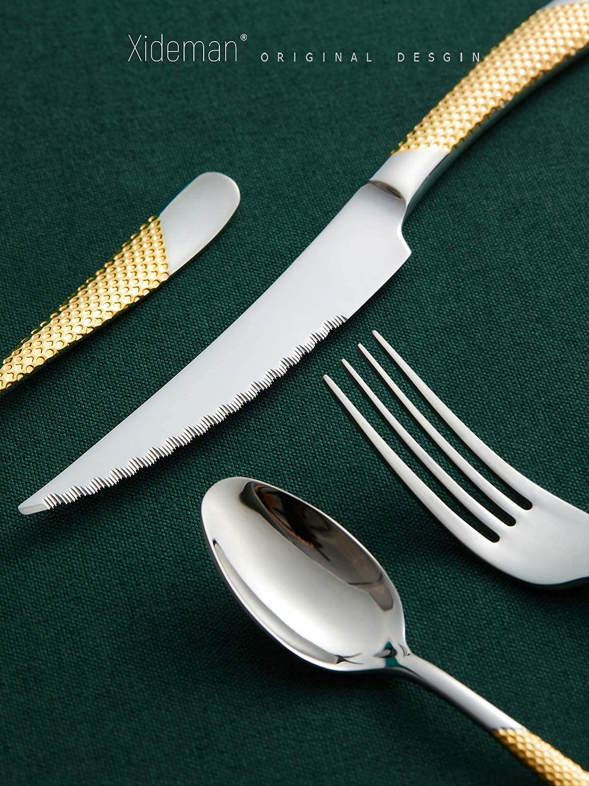 Xideman 16 Piece Hammered Silver Gold Silverware Set, Modern Golden 18/10 Stainless Steel Flatware Set, Kitchen Utensil Set Service for 4, Tableware Set, Cutlery Set, Knives Forks Spoons Set