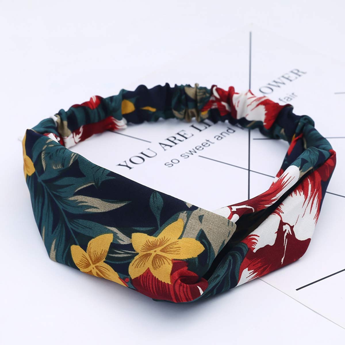 RIY 20 Pack Women Headbands with Twist Knot Boho Flower Print Criss Cross Head Wrap Elastic Hair Band - A