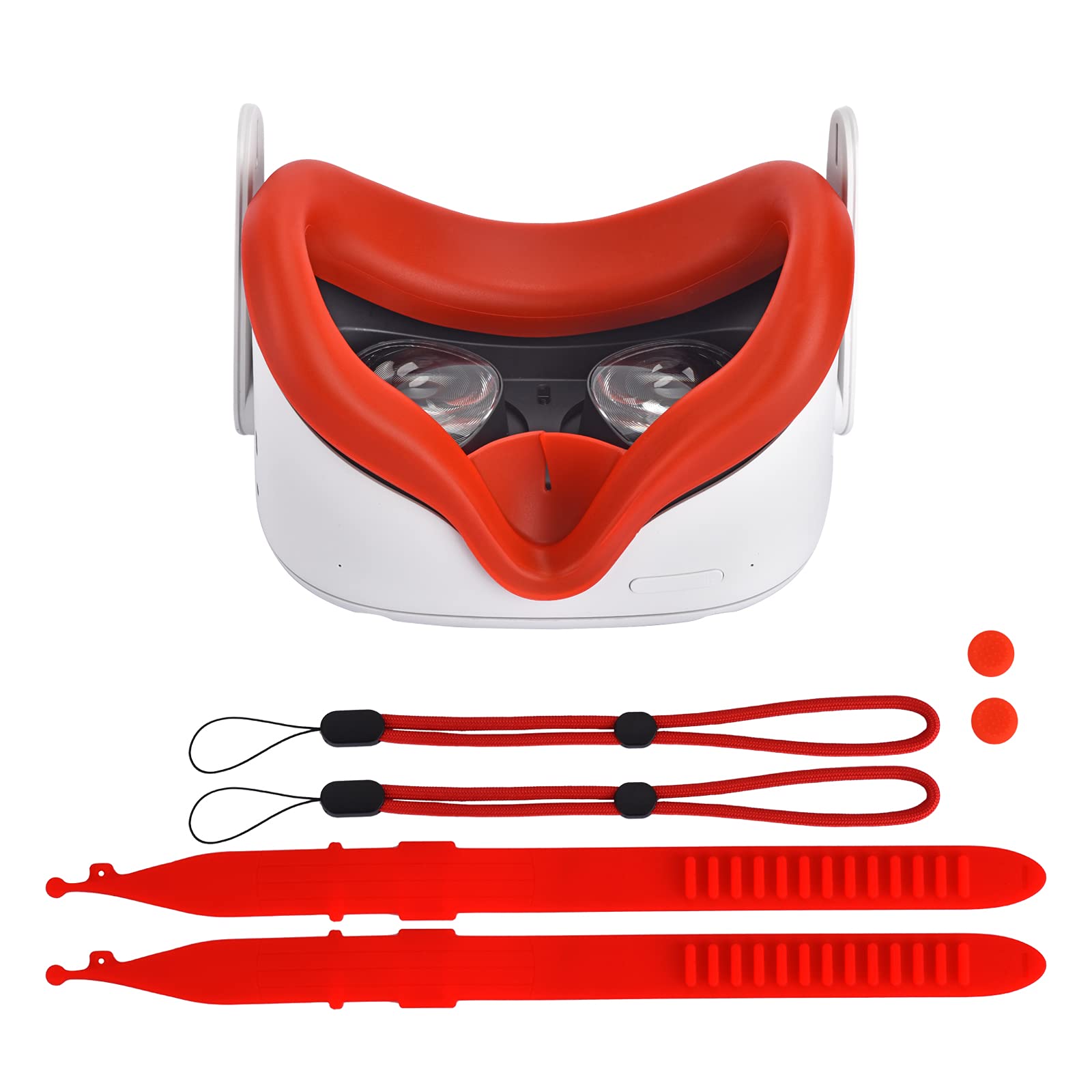 VR Face Cover and Touch Controller Grip Wrist Straps for Oculus Quest 2, Sweatproof Silicone Face Cushion & Adjustable Wrist Knuckle for Oculus Quest 2 VR Headset (Red)