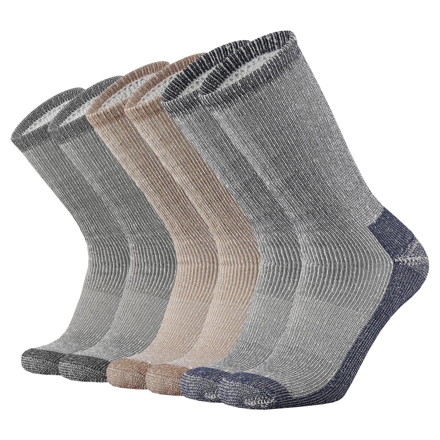 SOX TOWN Men's Merino Wool Cushion Crew Socks Moisture Wicking Control for Outdoor Hiking Work Boot Thermal Warm All Seasons(Mixcolor1 L)