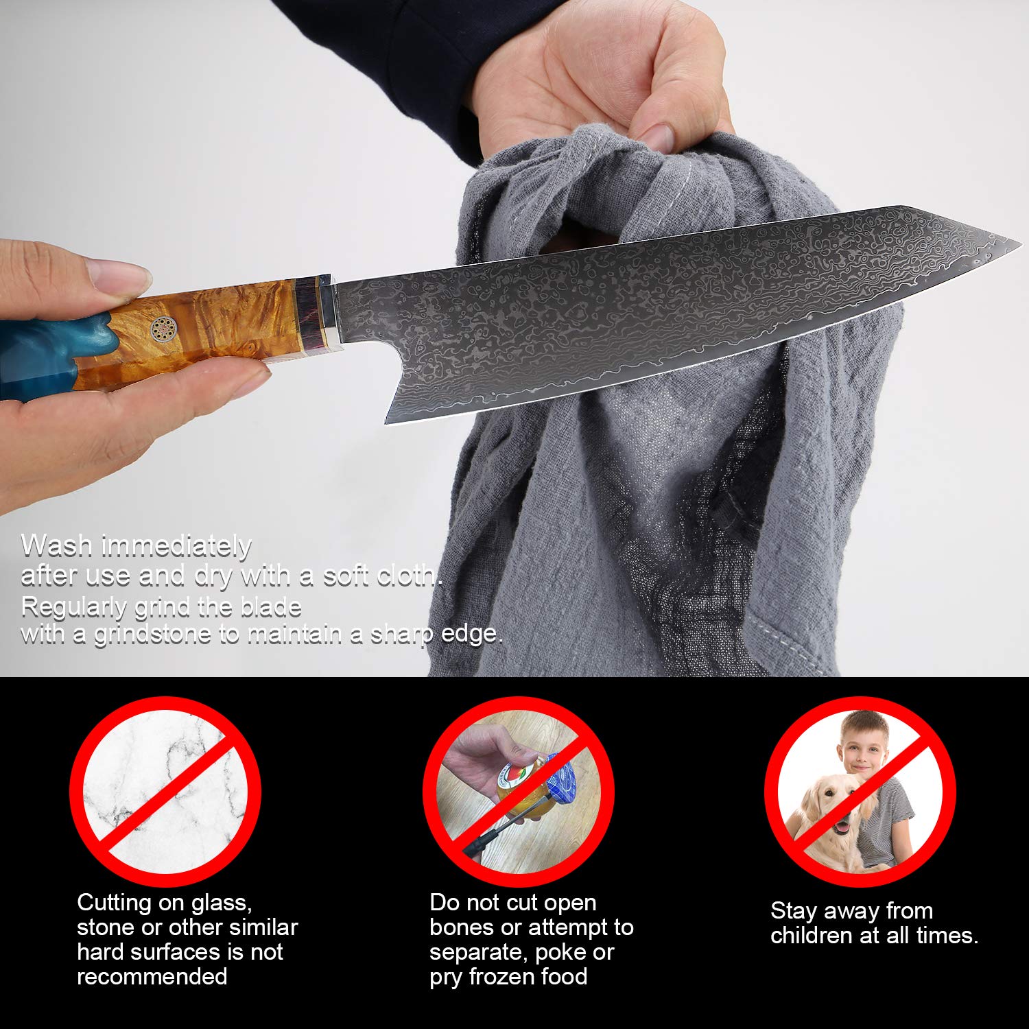 XT XITUO Kiritsuke Chef Knife,8 inch kitchen Knives Japanese VG10 Steel Damascus Kitchen Meat Sushi Cutting Cleaver Knife w/octagon Blue Resin handle Gift Box (8ββ LSZ-Kiritsuke Knife)β¦