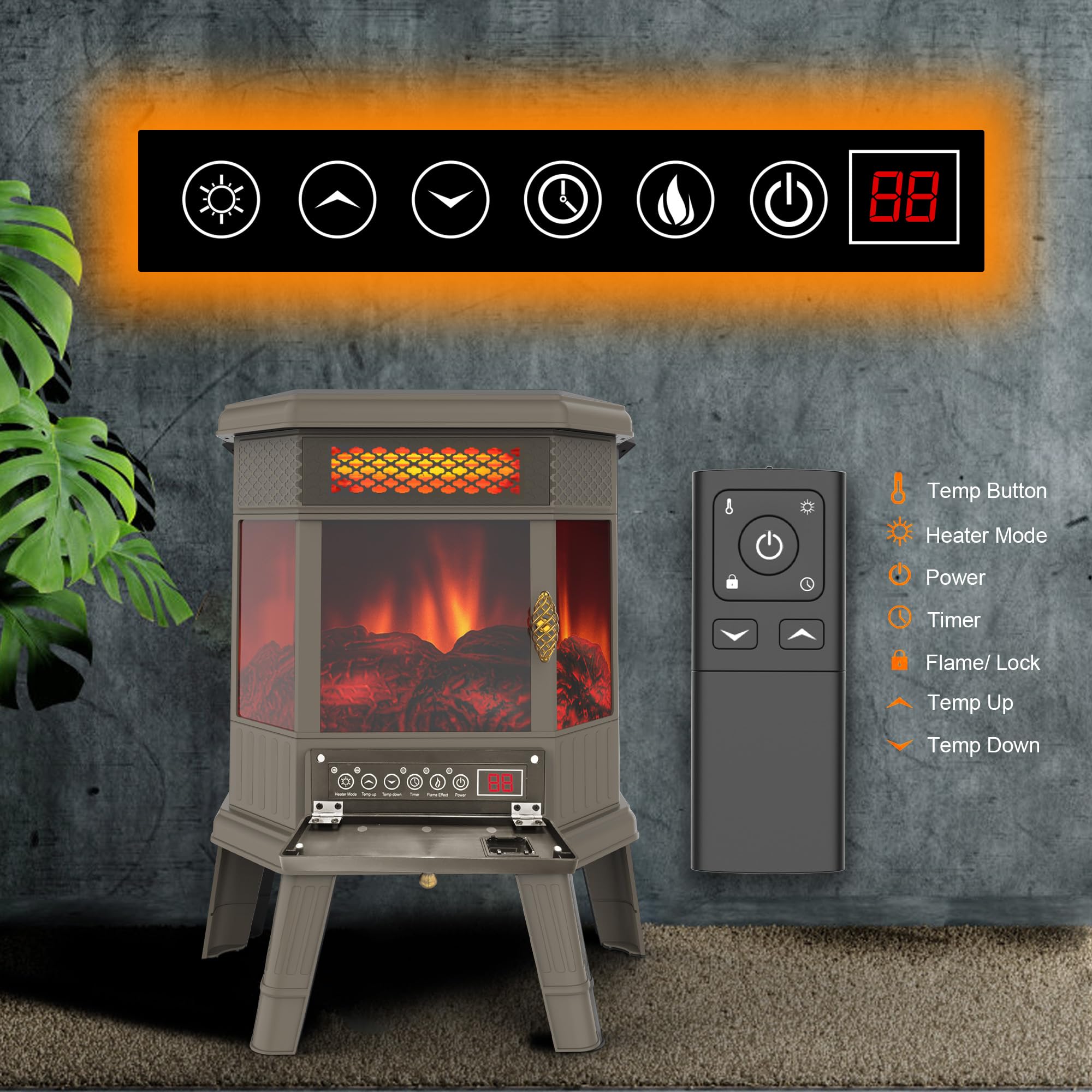 RealSmart Electric Fireplace Heater 22'' Freestanding Fireplace Stove Infrared Fireplace with 3D Flame Effect Remoted Control, Timer, Overheating Protection (Blue)
