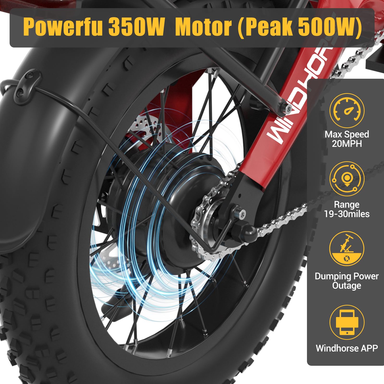 RIDWIND E-Bikes for Adults Electric, 16" Fat Tire Electric Bicycle, 20MPH Folding Ebikes with 36V Battery, APP Control, LED Display, IP67 Waterproof, Dumping Power Outage Snow Bicycle Electric