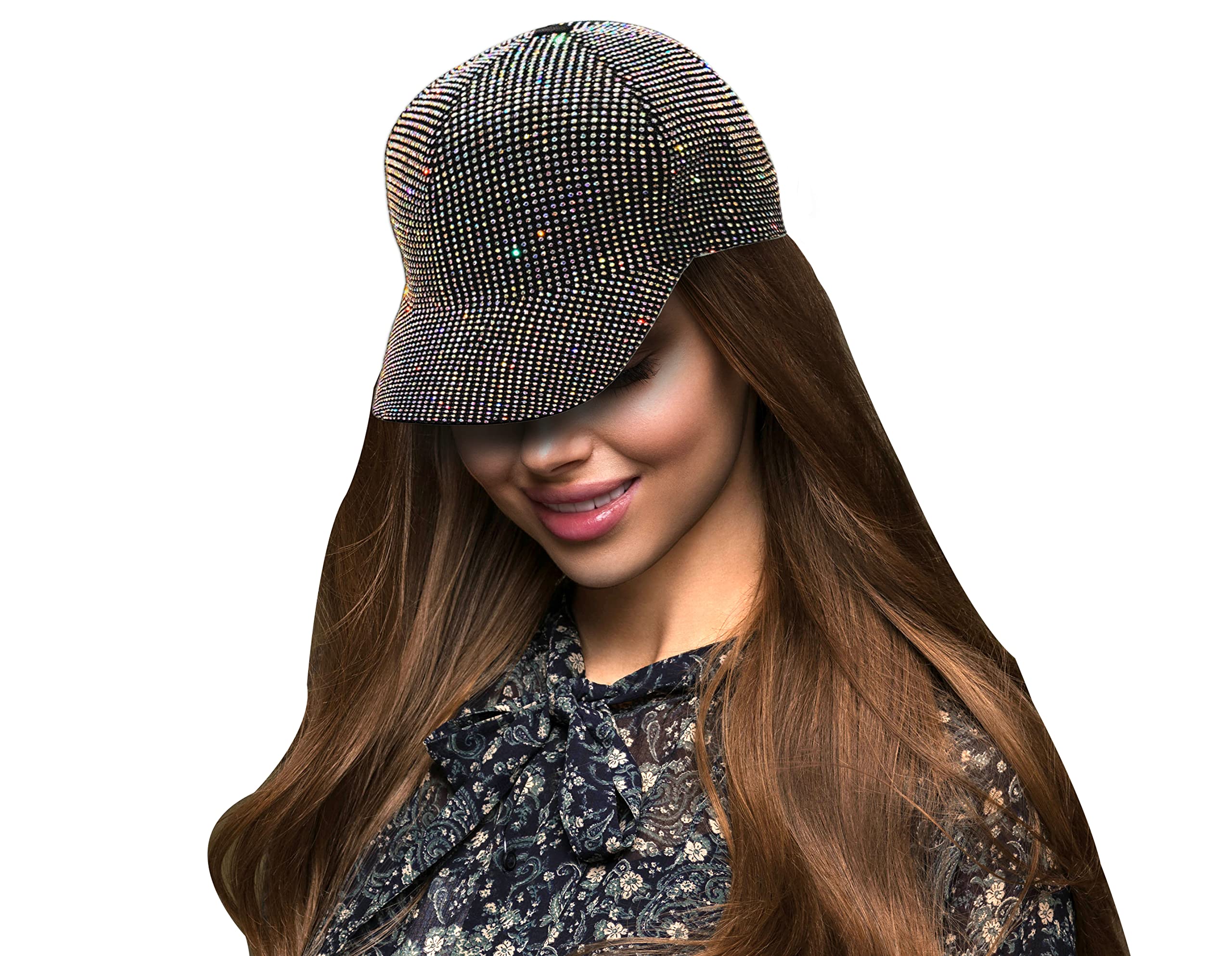 Wayideal Full Rhinestone Adjustable Baseball Hats-Parent/Women Baseball Caps/Adjustable Breathable Bling Sun Hat for Sport Golf/Sunbonnet (Black+Multicolor)
