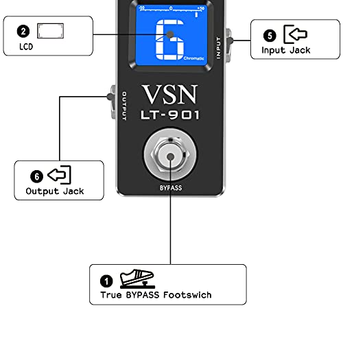 VSN Tuner Pedal,Chromatic Guitar Tuner Pedal Fast and Accuate Tuner for High Precision ± 1 Cent with Pitch Indicator for Electric Guitar and Bass True Bypass LT-901
