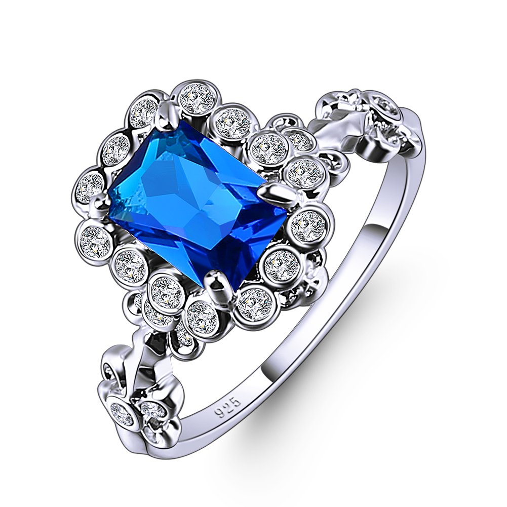 Psiroy 925 Sterling Silver Plated Simulated Tanzanite Halo Promise Ring for Her Size 8