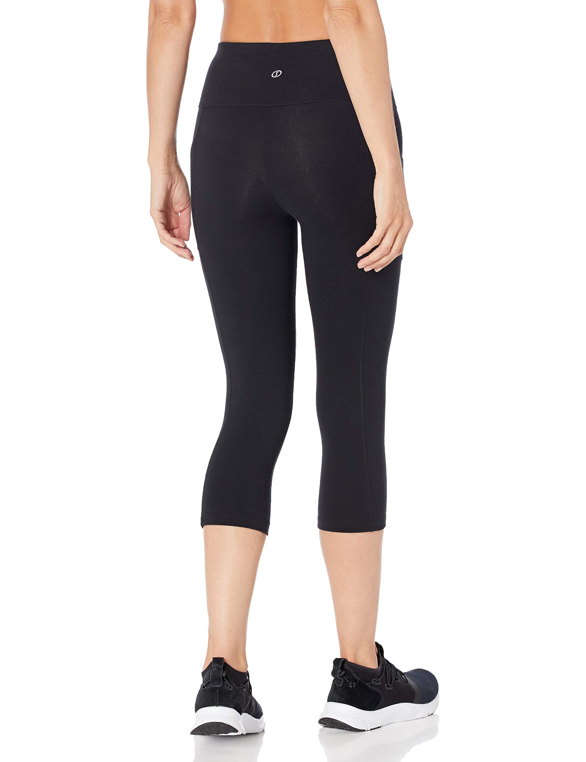 Spalding Women's Activewear Cotton Spandex 19" Inseam Capri Legging with Pocket, Black, S
