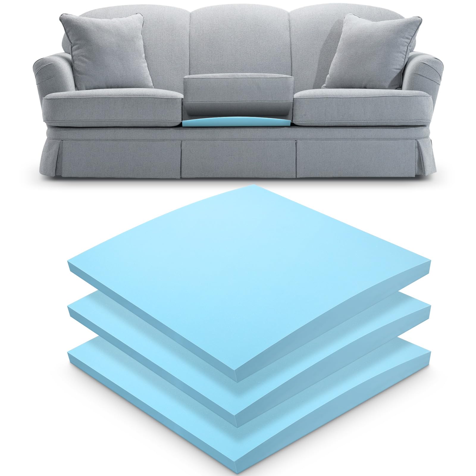 Thyle 3 Pcs Couch Sofa Cushion Support for Sagging Seat 20'' x 20'' x 2'' Replacement Couch Cushions High Density Foam Curve Under Couch Cushion Filling Furniture for Loveseat Chair