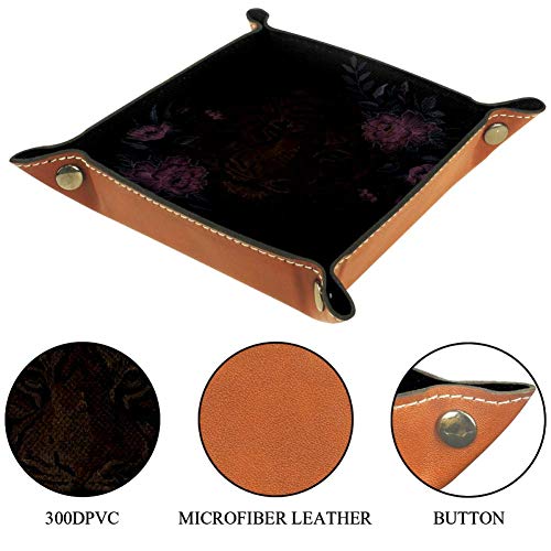 TIZORAX Floral Pattern with Tiger Office Desk Organizer Storage Box Leather Tray Holder Desktop Stationery Catchall Multi-Functional PU Leather for Wallets Keys Coins Cell Phones and Office Equipment