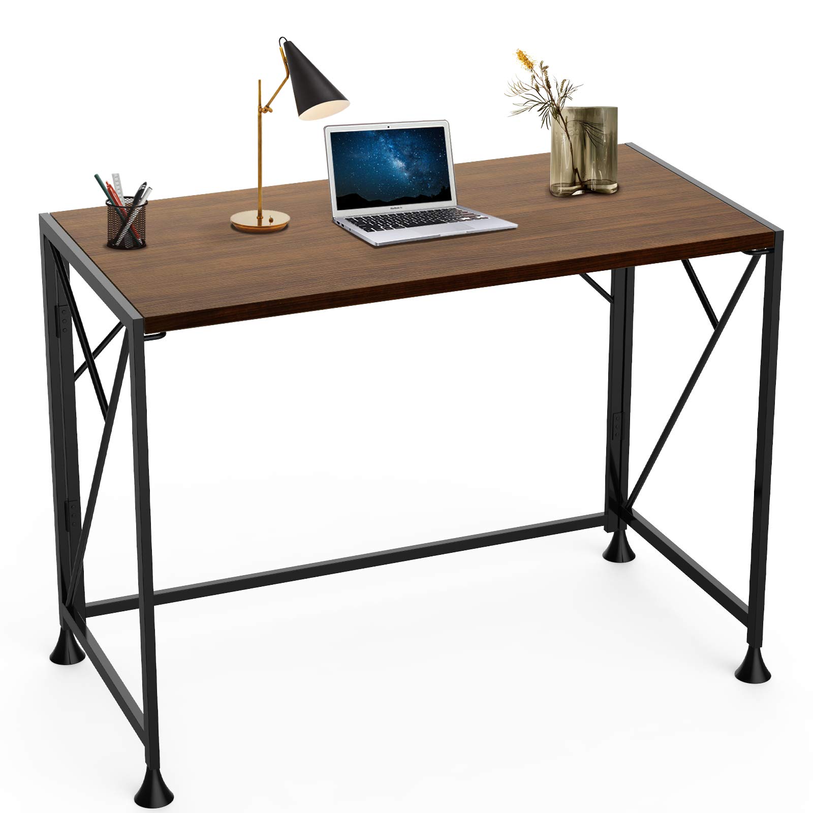 SINKCOL 40" Computer Desk, Folding Writing Desk with Modern Design Study Foldable Desk for Small Space, No Assembly Needed Portable Home Office Desk with Sturdy Metal Frame