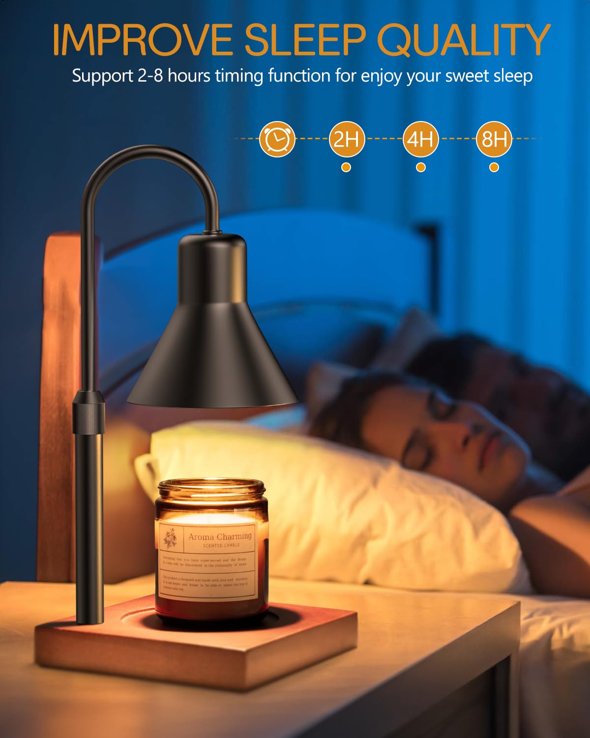 PRIORARE Candle Warmer Lamp with 2 x 50W Bulbs, 4-Gear Dimmer Electric Candle Warmer Oak Base, 2H/4H/8H Timer Candle Lamp, Scented Jar Candles Heater