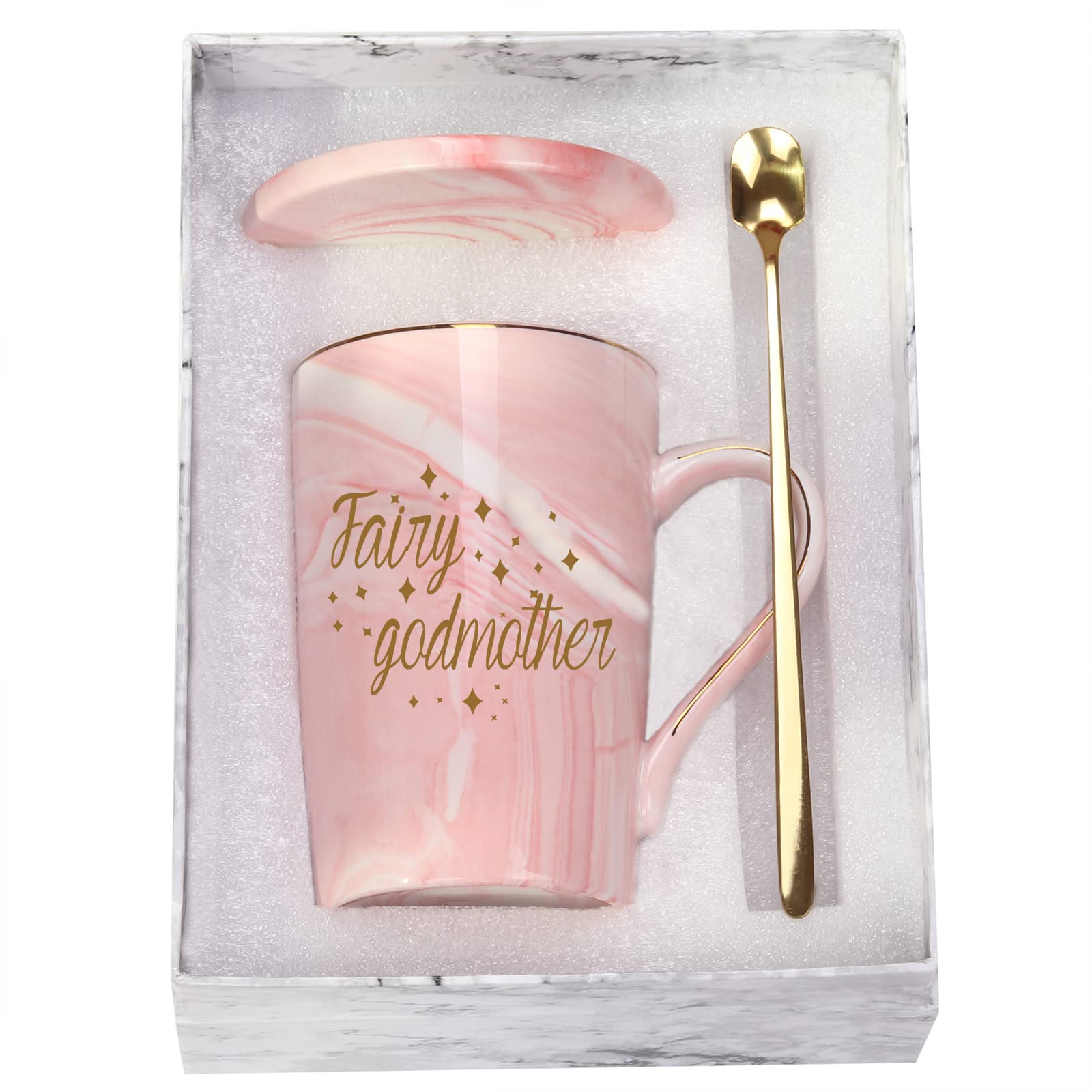 WENSSY Godmother Gifts from Godchild, Fairy Godmother Mug, Fairy Godmother Gifts, Mothers Day Godmother Gifts Mother’s Day Birthday Gifts for Godmother 14 Ounce Pink with Gift Box