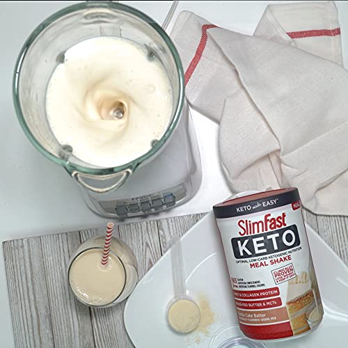 SlimFast Keto Meal Replacement Powder, Vanilla Cake Batter, Low Carb with Whey & Collagen Protein, 10 Servings