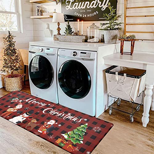 U'Artlines Christmas Anti Fatigue Kitchen Mats Set of 2 Farmhouse Kitchen Rugs and Mats Cushioned Kitchen Floor Mats Set Waterproof Comfort Standing Mats Non Slip Kitchen Rugs and Runner Sets (Red)