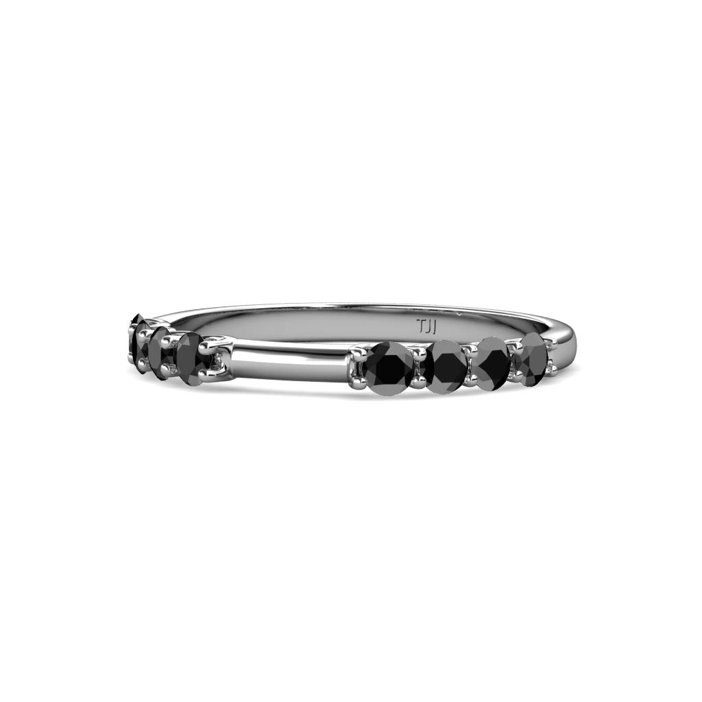 Round Black Diamond 1/2 ctw Women Wedding Band Stackable 14K White Gold-5.0