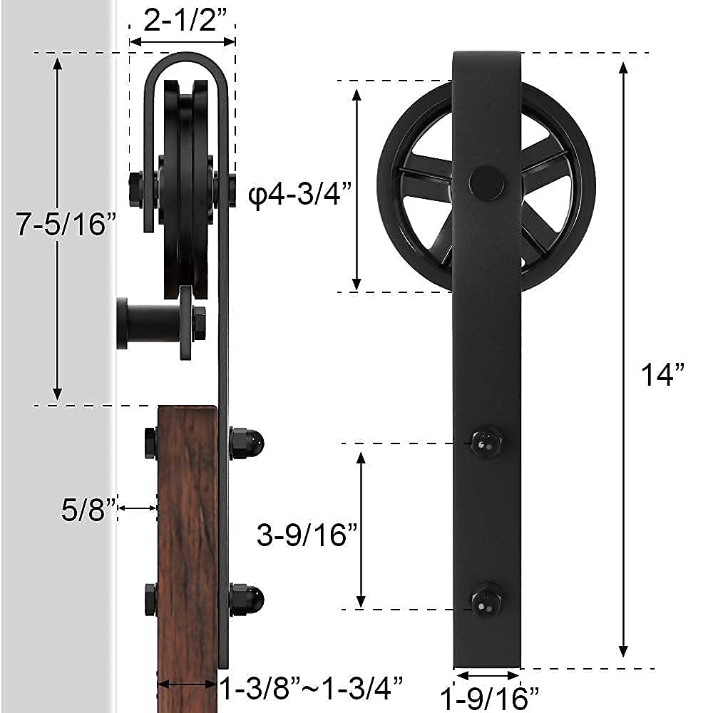 WINSOON 12FT Single Wood Sliding Barn Door Hardware Big Wheel Roller Kit with 1pc Sliding Barn Door Floor Guide Adjustable Double Roller Hardware Set