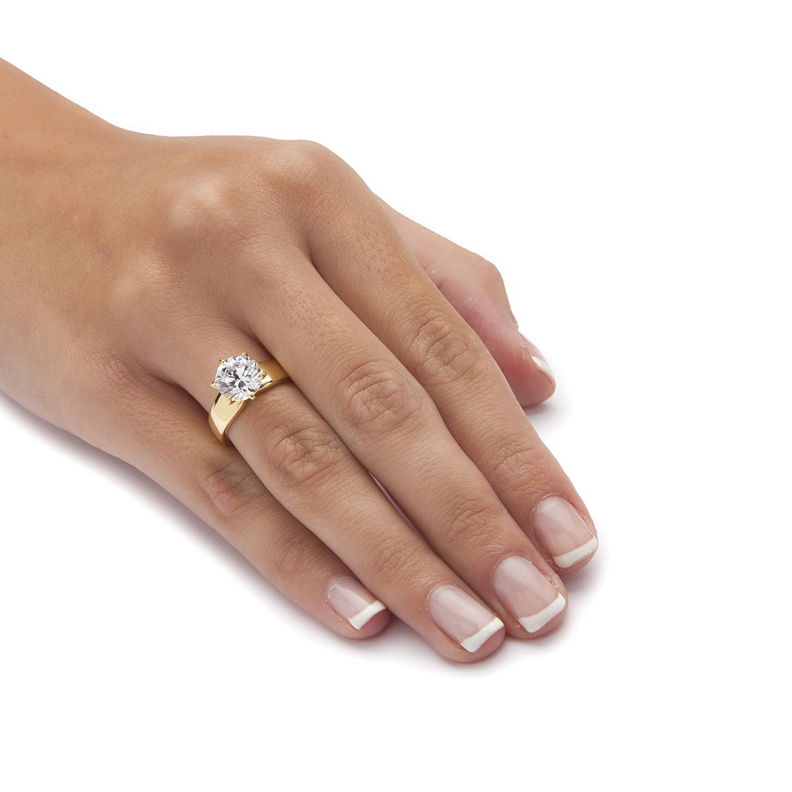 PalmBeach Yellow Gold-plated Sterling Silver Round Cubic Zirconia Solitaire Engagement Ring Sizes 6-10 Size 8