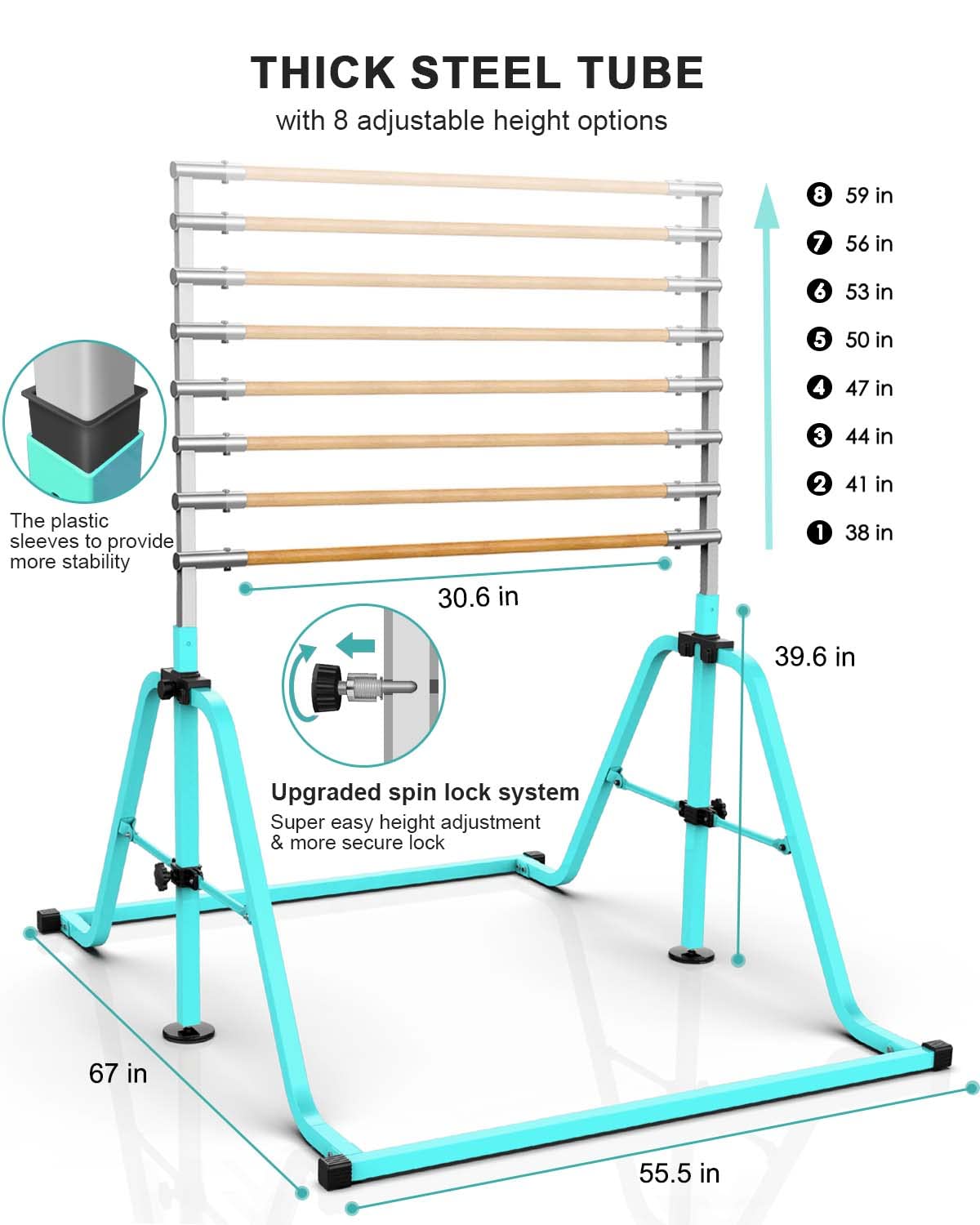 Weaile Gymnastics Bar for Home -Height Adjustable 3' to 5' Foldable Gymnastic Bar for Kids Ages 3-15, Ideal for Indoor and Home Training Bar