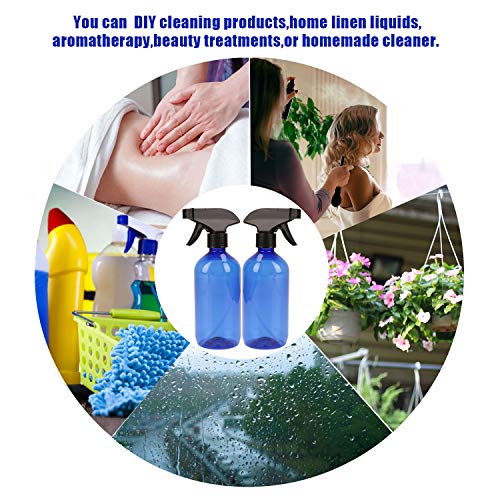 Spray Bottles 10oz,Plastic Spray Bottle with Black Trigger Sprayer & Lids, Woaiwo-q Empty Refillable Container for Cleaning Water, Essential Oils, (bule 6 Pcs)