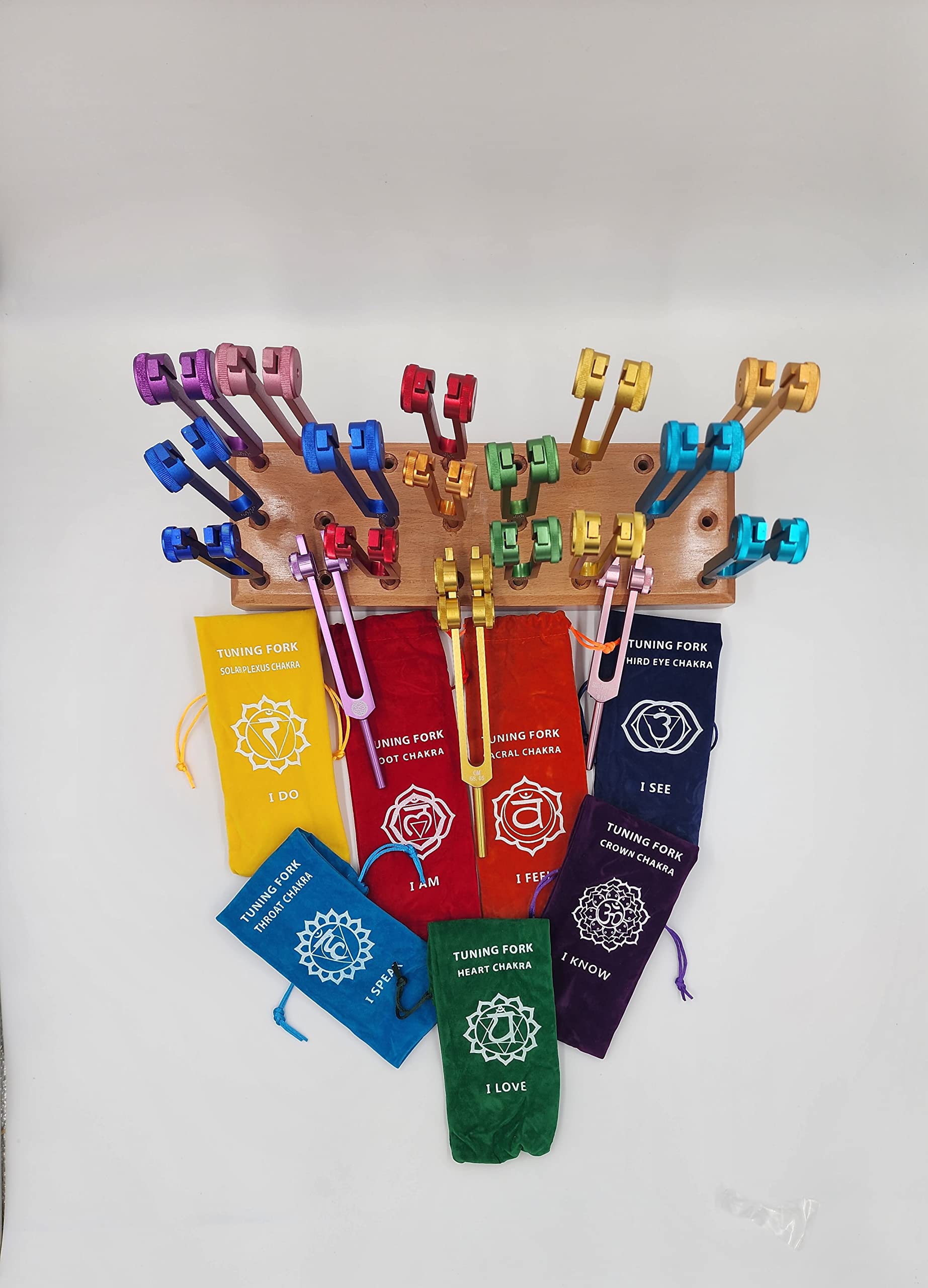 YANTRA 17 Set Solfeggio and Chakra Weighted Tuning Fork Set for Biofield Therapy Sound Healing with 24 Hole WOODEN STAND (SOL-02)