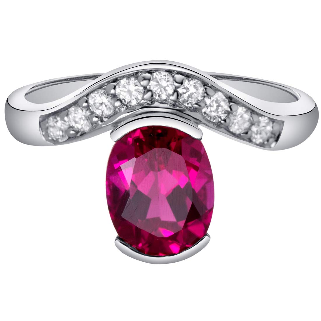 PEORA Created Ruby Ring for Women in Sterling Silver, Statement Solitaire, Oval Shape, 9x7mm, 2.50 Carats total, Comfort Fit, Sizes 9