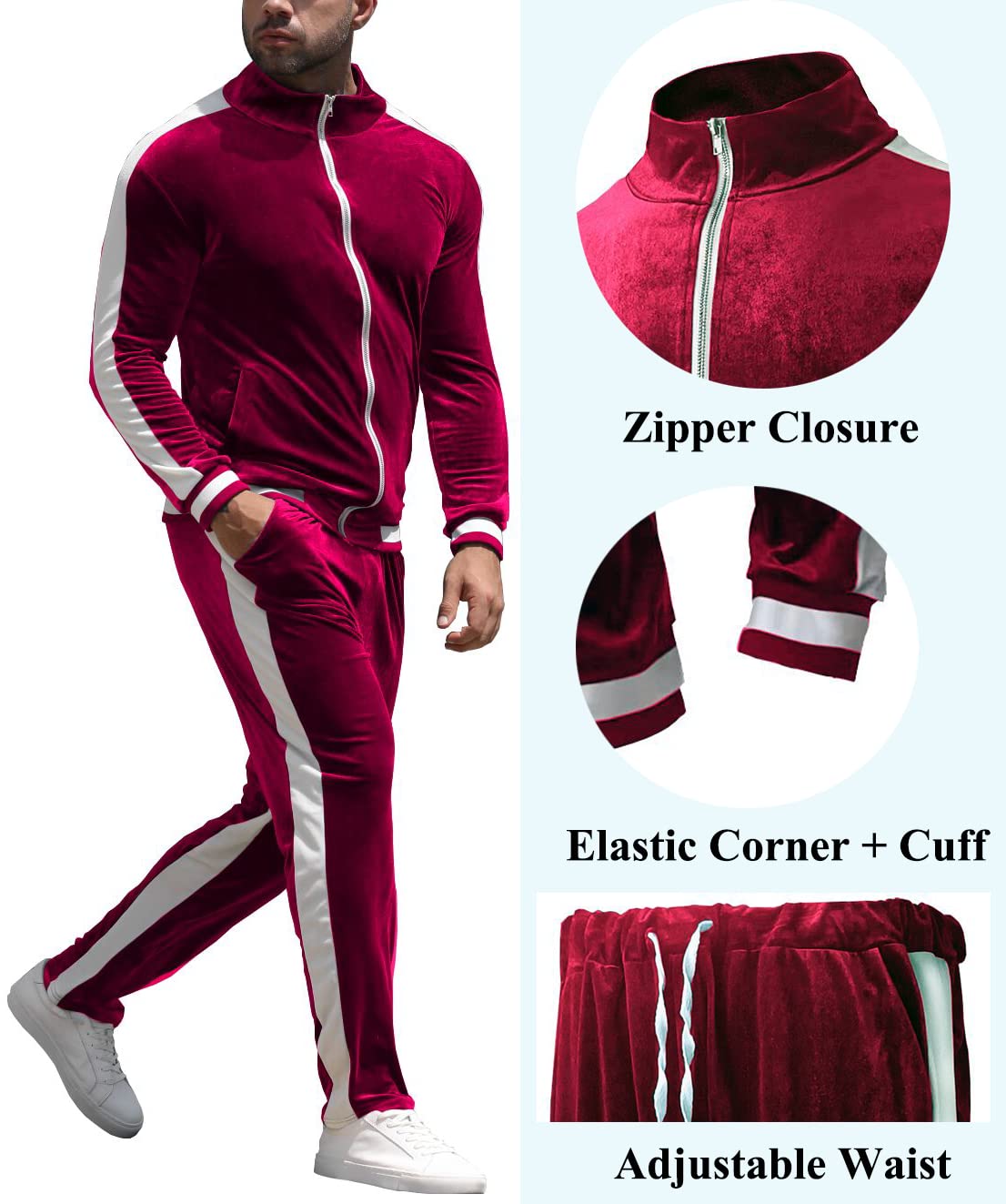 YAOGRO Velour Tracksuit Sweatsuit Set:Men's Jogging Suits Full Zip Casual Jackets Pants 2 piece Outfit Athletic Workout Red