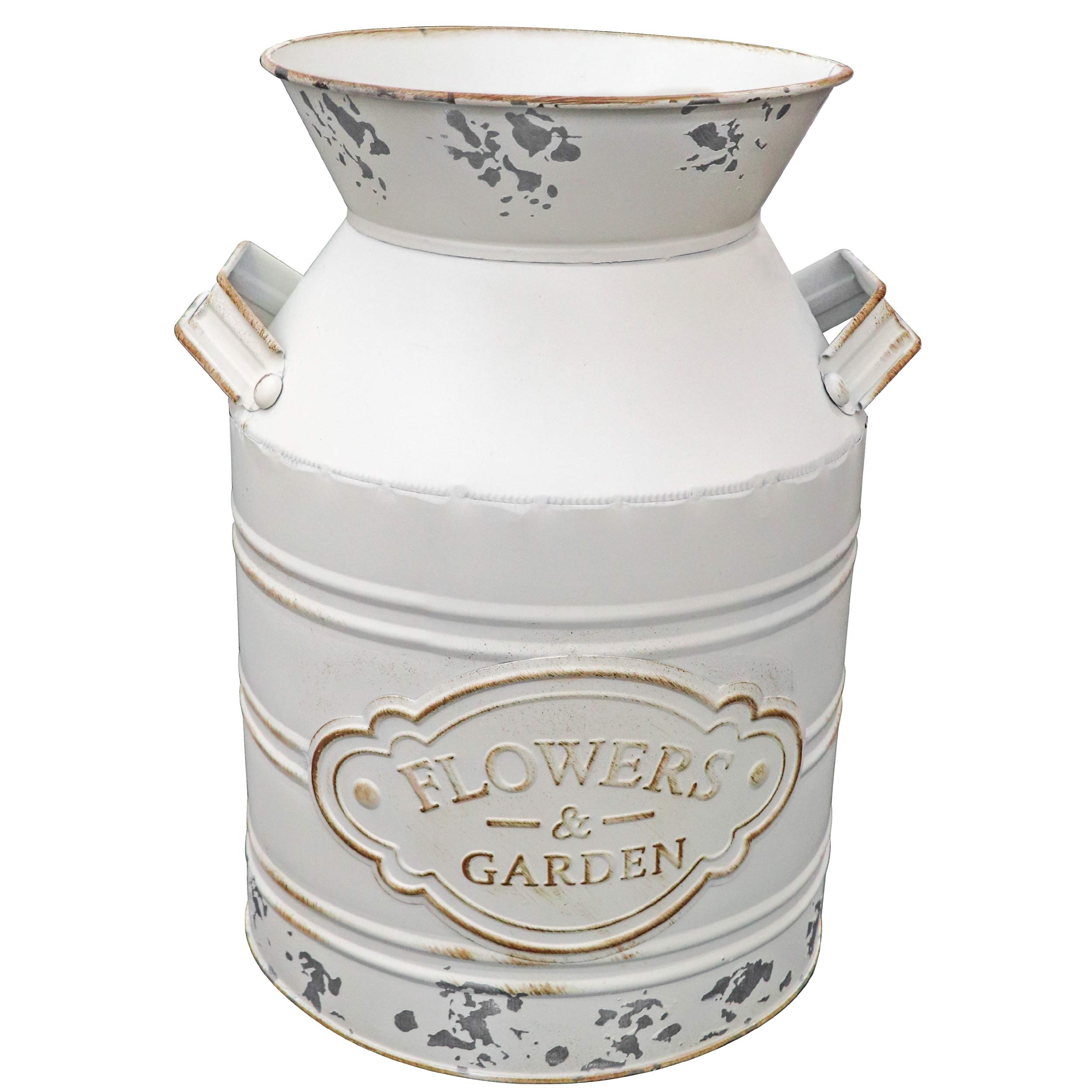 Soyizom Vintage Rustic Farmhouse Galvanized Metal Shabby Chic Flower Vase Watering Can Tin Jug French Style Bucket Pot Pitcher Flower Holder Vase with Handle for Kitchen Garden Decor —Large,9.8" H