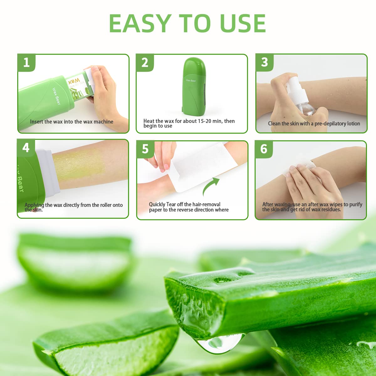 WAX BEAR Wax Roller Kit for Hair Removal,Roll On Wax Warmer Kit,Protable Wax Cartridge Warmer Soft Wax Kit Roller Waxing Kit for Men and Women